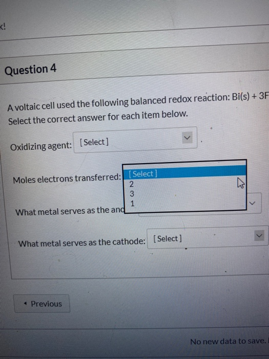 Solved Question 4 8 pts A voltaic cell used the following | Chegg.com