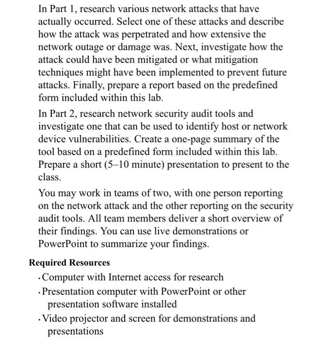 Solved CCNA Security Lab - Researching Network Attacks and | Chegg.com