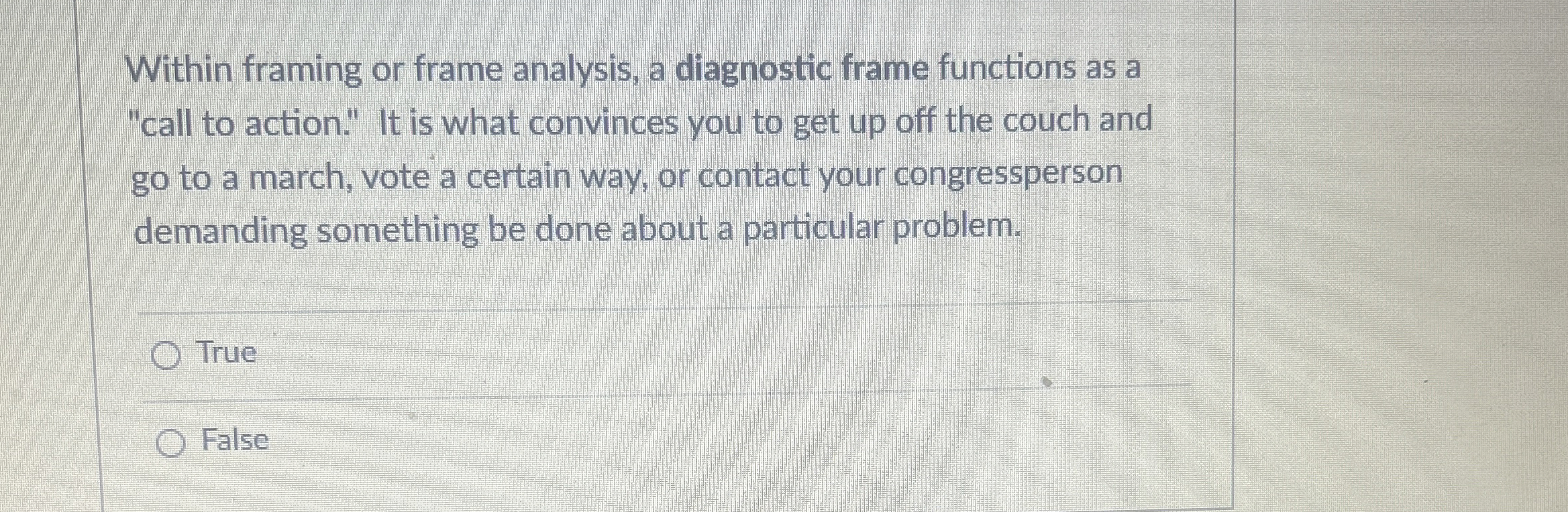 Solved Within framing or frame analysis, a diagnostic frame | Chegg.com