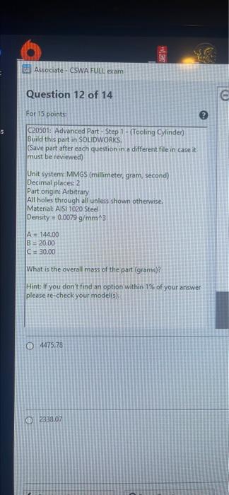 Solved Associate CSWA FULL exam Question 12 of 14 For 15 | Chegg.com