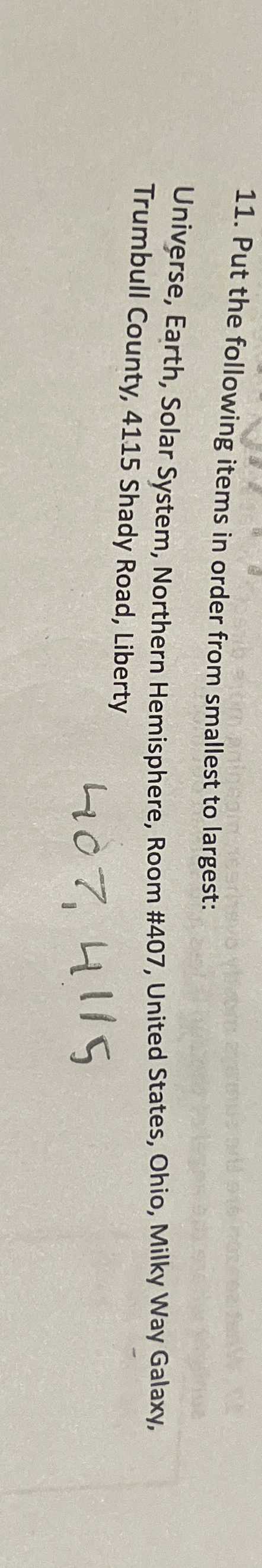 Solved Put the following items in order from smallest to | Chegg.com