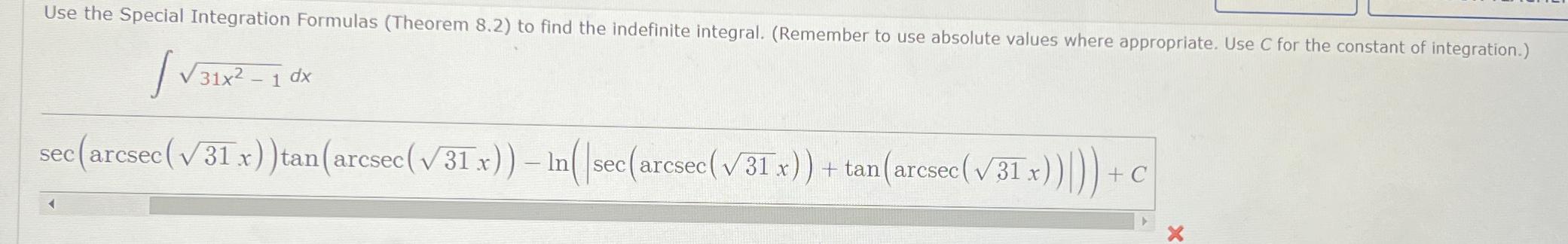 Solved Use the Special Integration Formulas (Theorem 8.2) | Chegg.com