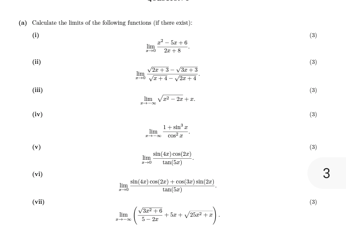 Solved (a) ﻿Calculate the limits of the following functions | Chegg.com