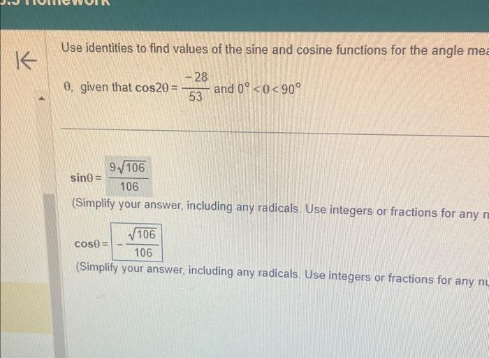 Solved K Use identities to find values of the sine and | Chegg.com