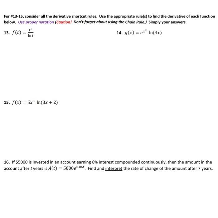 Solved For \#13-15, consider all the derivative shortcut | Chegg.com