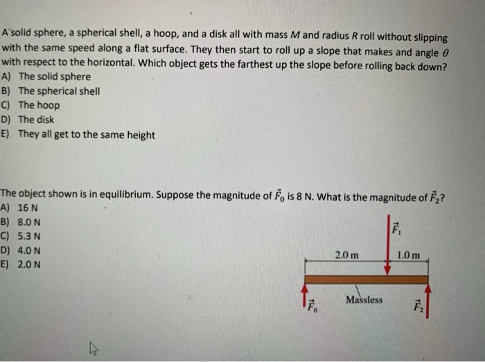Solved A solid sphere, a spherical shell, a hoop, and a disk | Chegg.com
