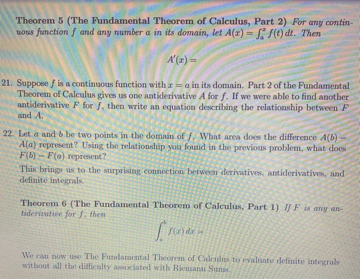 Solved Theorem 5 (The Fundamental Theorem of Calculus, Part | Chegg.com