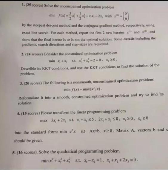 Solved 1. (25 scores) Solve the unconstrained optimization | Chegg.com