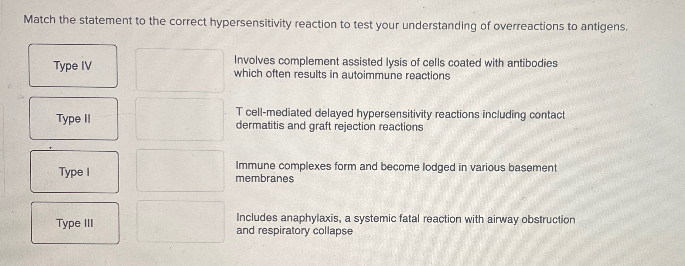 Solved Match the statement to the correct hypersensitivity | Chegg.com Solved Match the statement to the correct hypersensitivity | Chegg.com