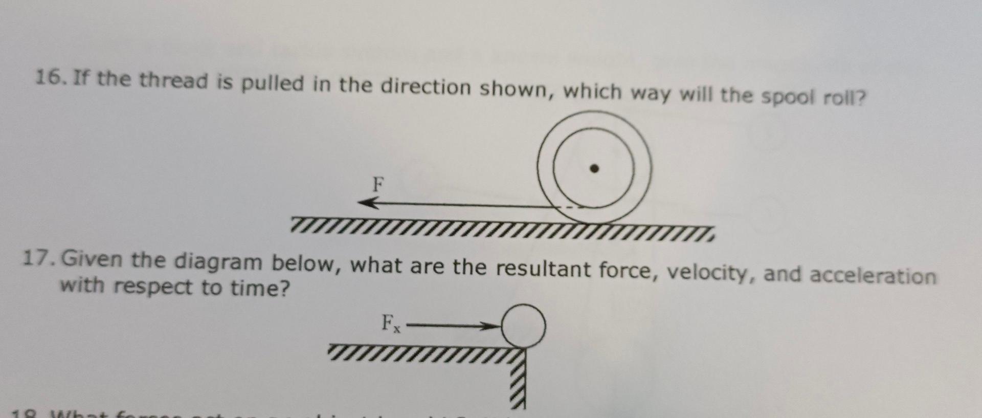 Solved 1. If the thread is pulled in the direction shown, | Chegg.com