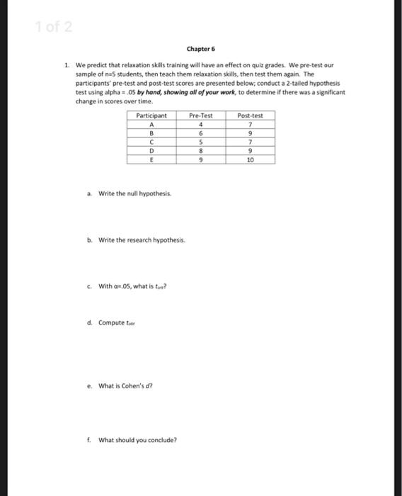 Solved Chapter 6 1. We predict that relaxation skills | Chegg.com Solved Chapter 6 1. We predict that relaxation skills | Chegg.com