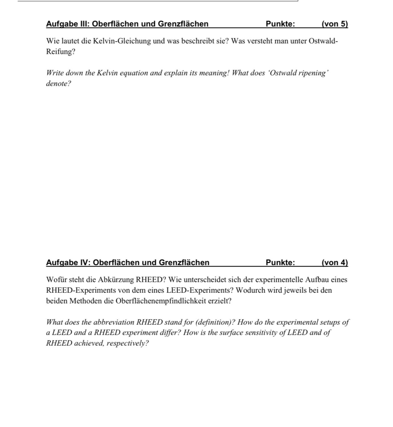 Solved Aufgabe III: Oberflächen und GrenzflächenPunkte:(von | Chegg.com