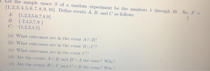Solved Let the sample space. S of a random experiment be the | Chegg.com