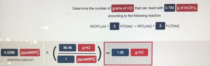 Solved Determine the number of grams of HCl that can react | Chegg.com
