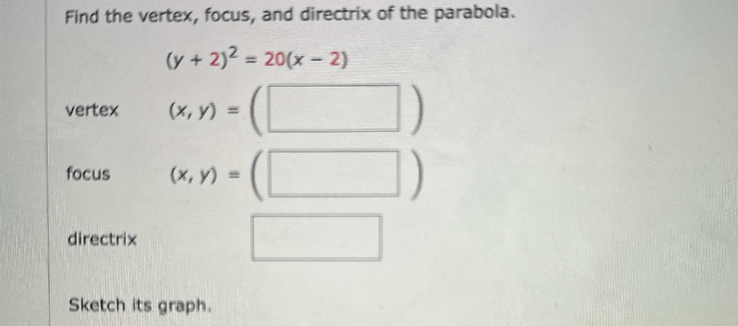 Solved Find the vertex, focus, and directrix of the | Chegg.com