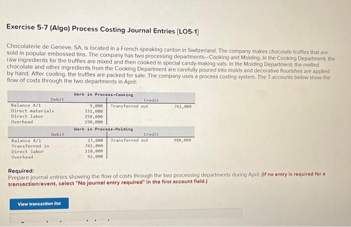 Solved Journal entry worksheet Record the work | Chegg.com