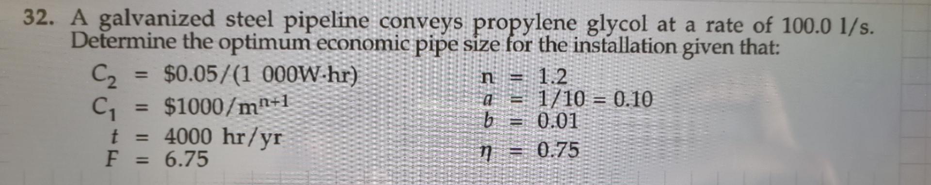 Solved 32. A galvanized steel pipeline conveys propylene | Chegg.com