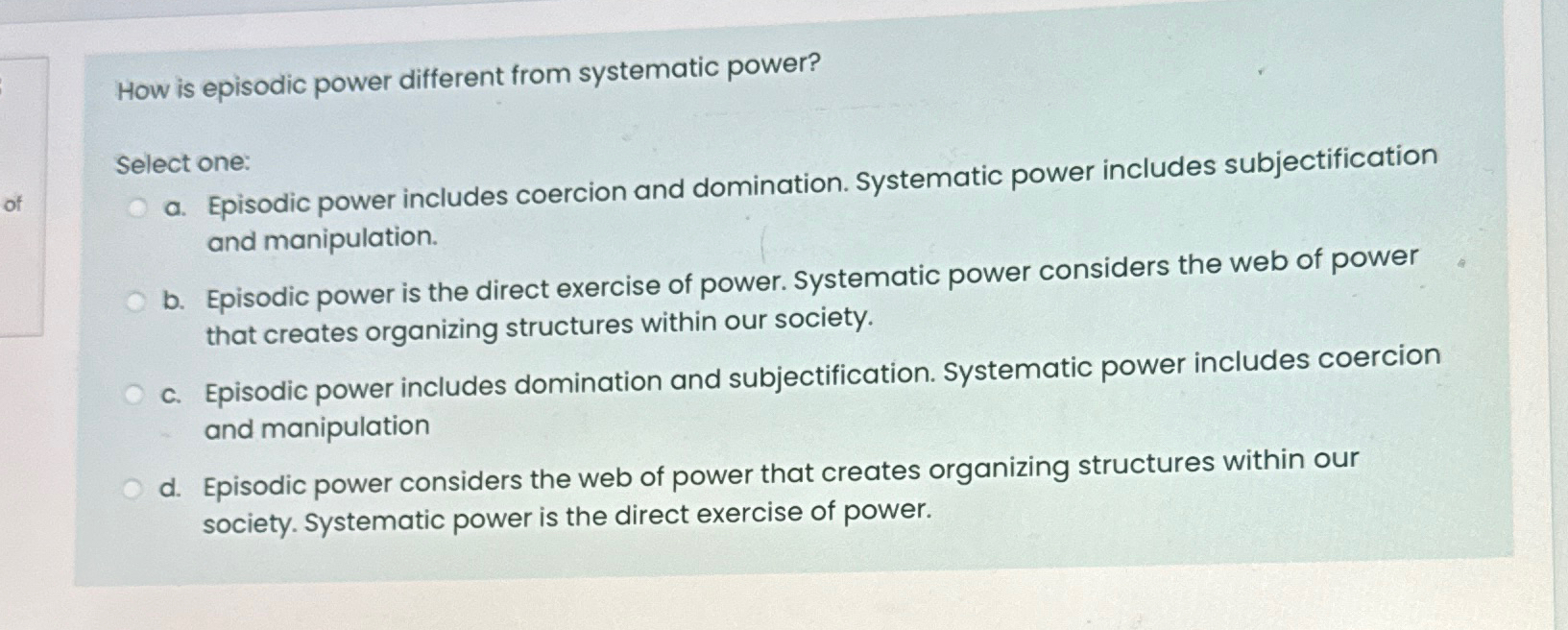 Solved How is episodic power different from systematic | Chegg.com