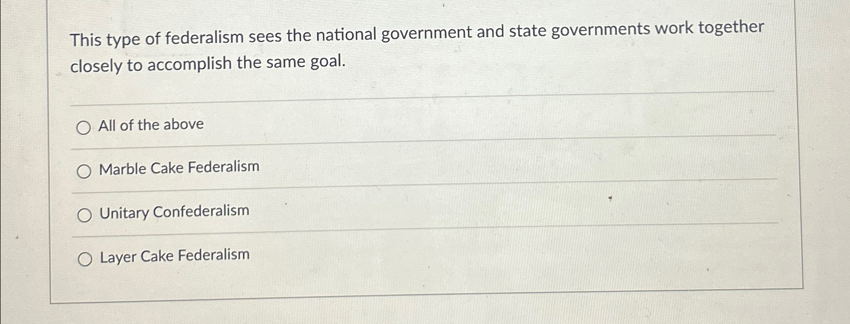 This type of federalism sees the national government | Chegg.com