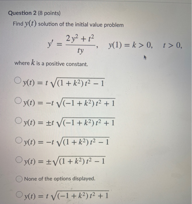 Solved Question 2 (8 points) Find y(t) solution of the | Chegg.com