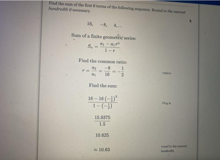 Solved Find The Sum Of The First 8 Terms Of The Following