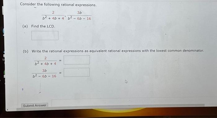 Solved Consider the following rational expressions. 2 3b b2 | Chegg.com