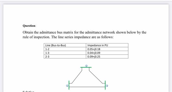 Solved Question: Obtain the admittance bus matrix for the | Chegg.com Solved Question: Obtain the admittance bus matrix for the | Chegg.com