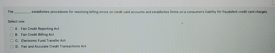 Solved The ﻿establishes procedures for resolving billing | Chegg.com
