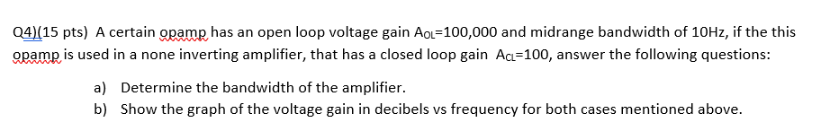 Solved Q4)(15 ﻿pts) ﻿A certain opamp has an open loop | Chegg.com