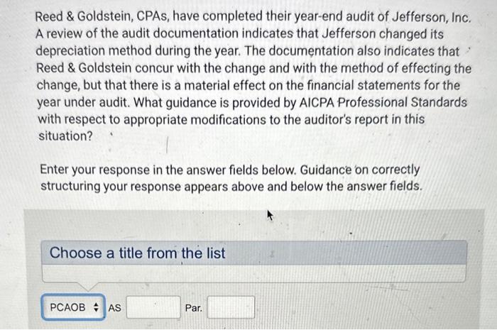 Solved Reed \& Goldstein, CPAs, have completed their | Chegg.com