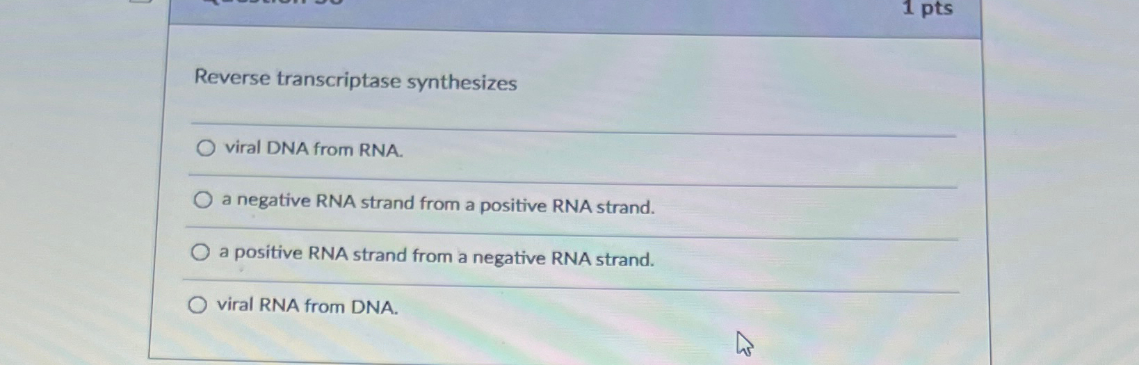Solved Reverse transcriptase synthesizesq,viral DNA from | Chegg.com