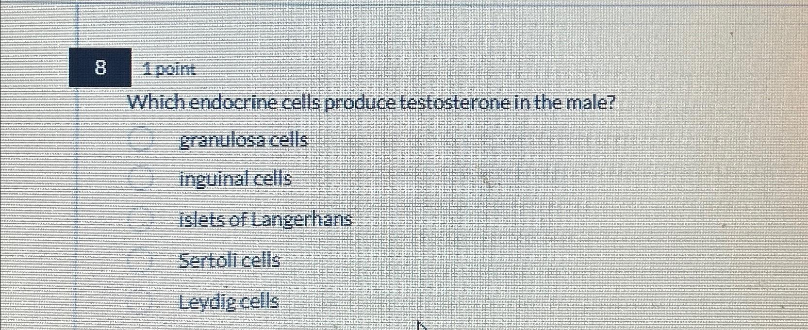 Solved 8 ﻿pointWhichendocrine cells produce testosterone in | Chegg.com