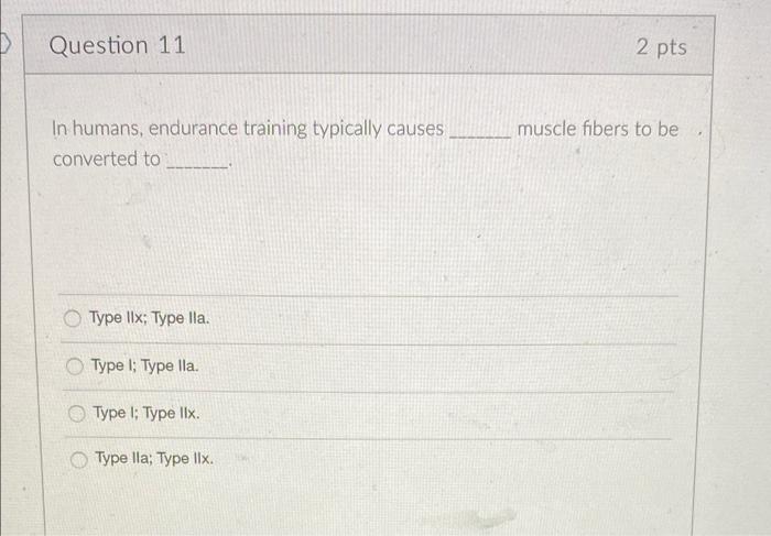 Solved Question 11 In humans, endurance training typically | Chegg.com