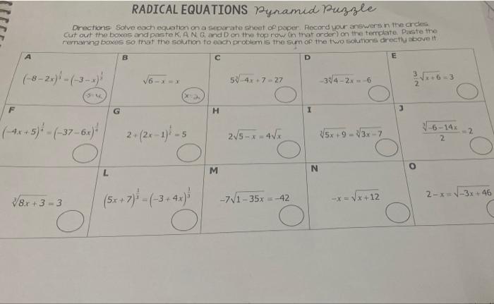Solved RADICAL EQUATIONS Pyramid puzzle Drections Solve each | Chegg.com