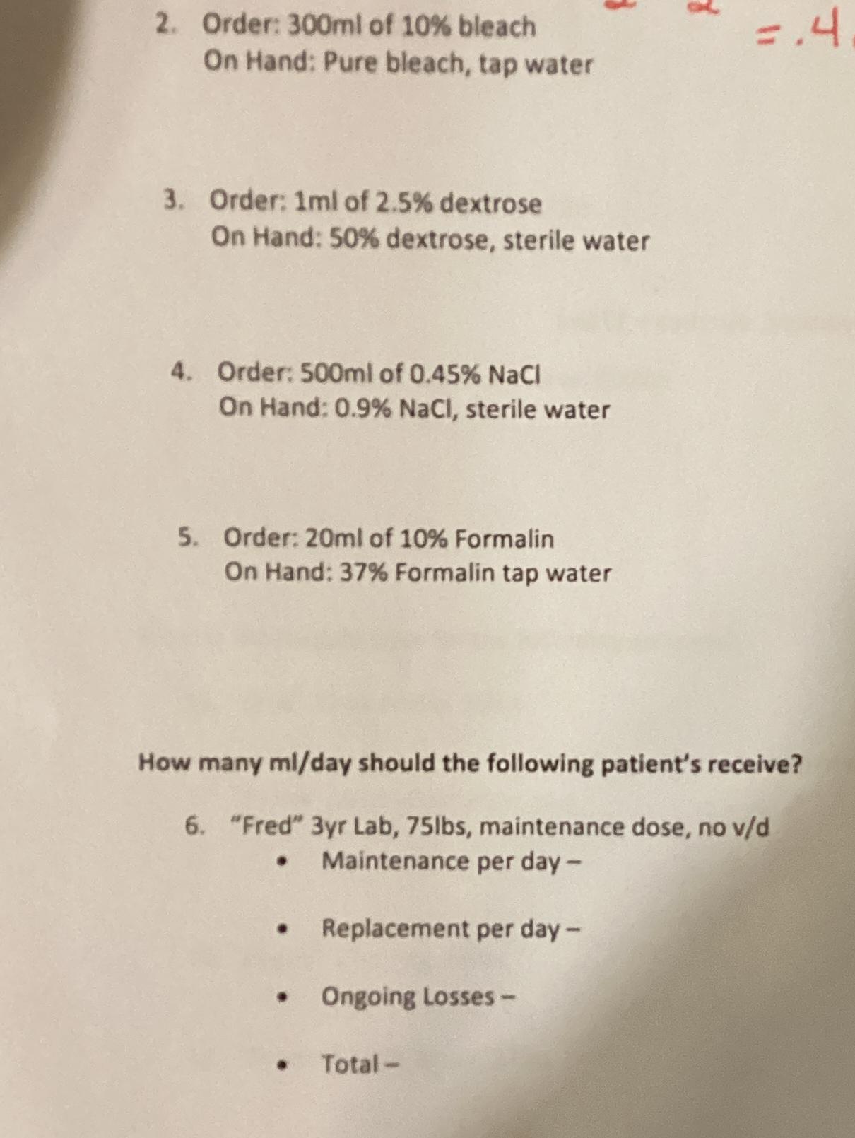 Solved Order: 300ml ﻿of 10% ﻿bleach On Hand: Pure bleach, | Chegg.com