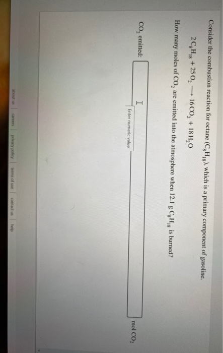 Solved consider the combustion reaction for octane (C8H18) | Chegg.com