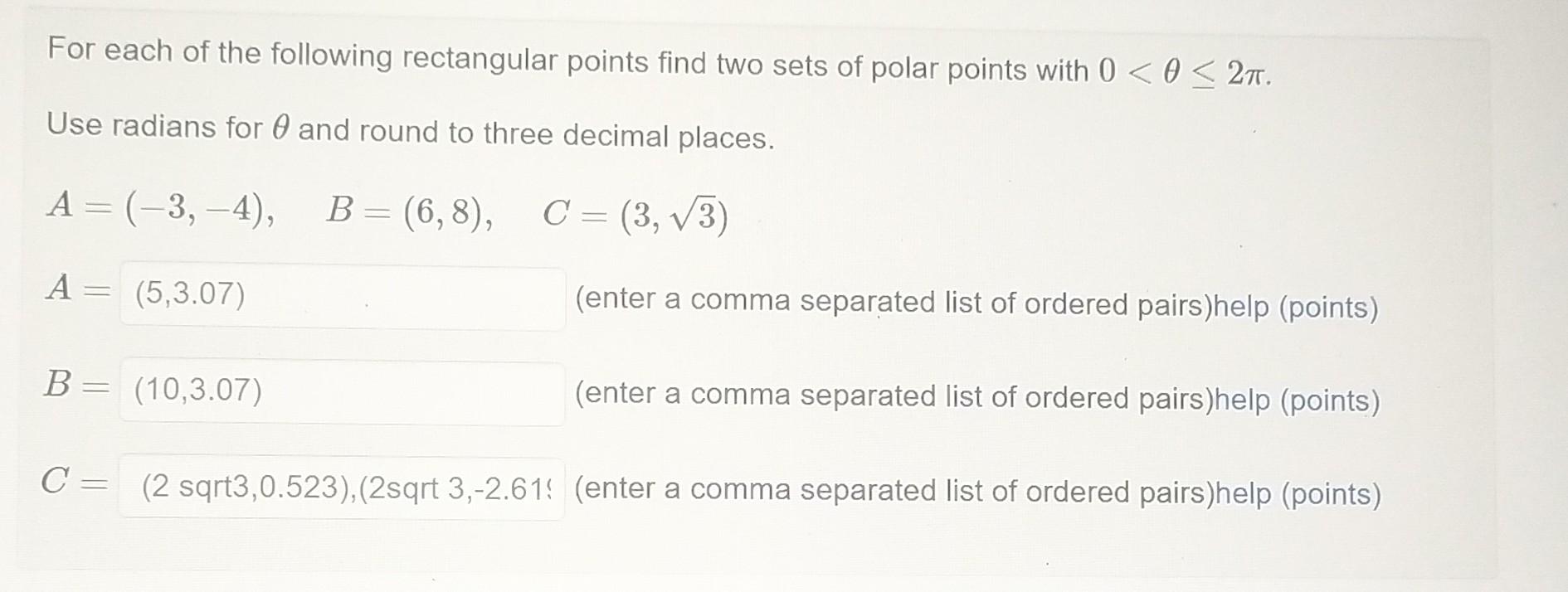 Solved For each of the following rectangular points find two | Chegg.com