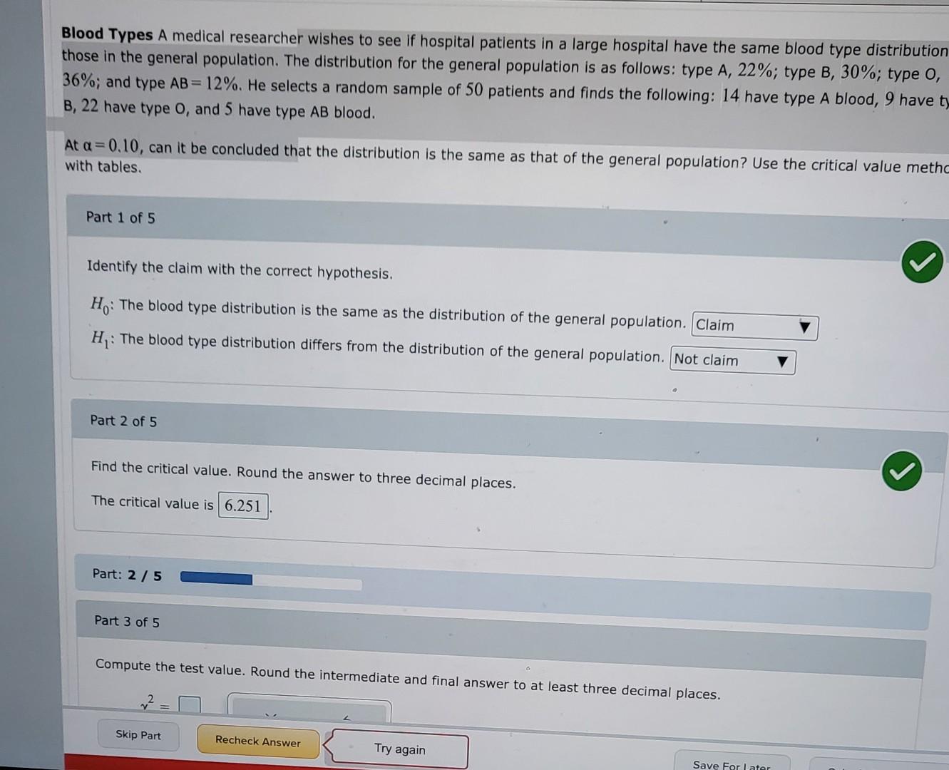Solved Blood Types A medical researcher wishes to see if | Chegg.com