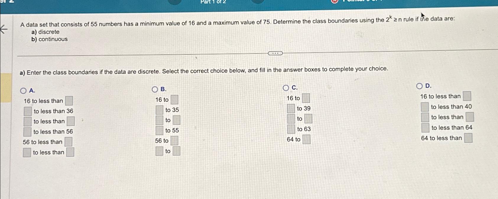 Solved A data set that consists of 55 ﻿numbers has a minimum | Chegg.com