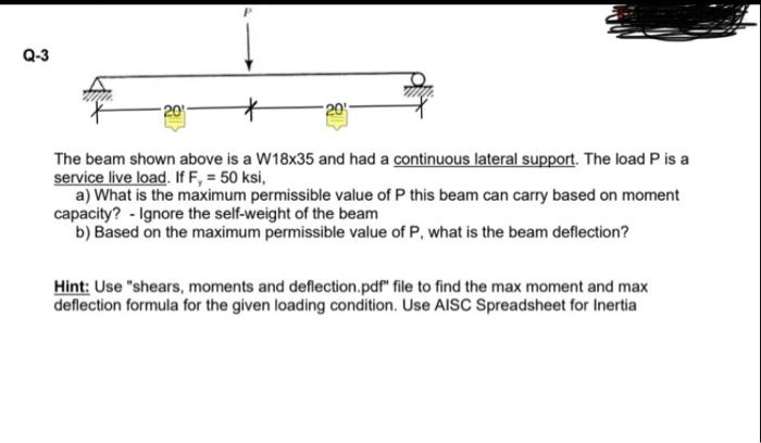Solved Q-3 20 The beam shown above is a W18x35 and had a | Chegg.com