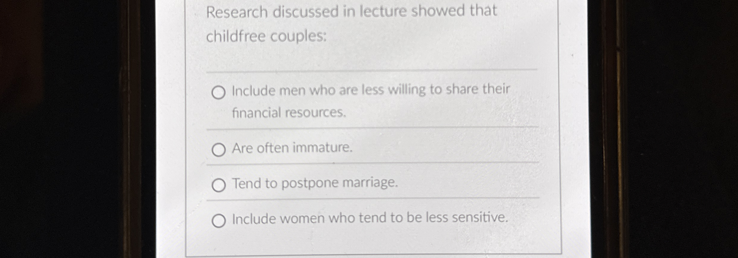 Solved Research discussed in lecture showed that childfree | Chegg.com