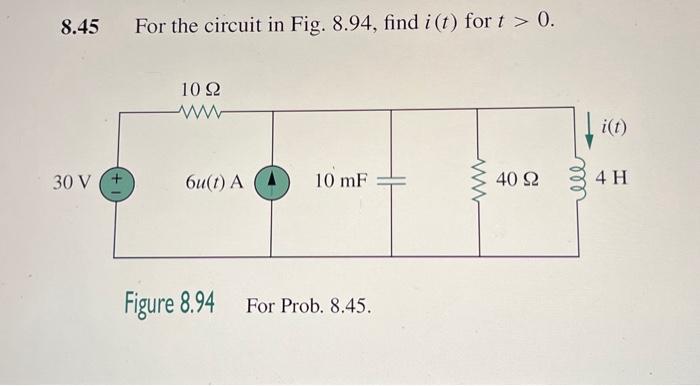 Solved 8.45 For the circuit in Fig. 8.94, find i(t) for t>0. | Chegg.com