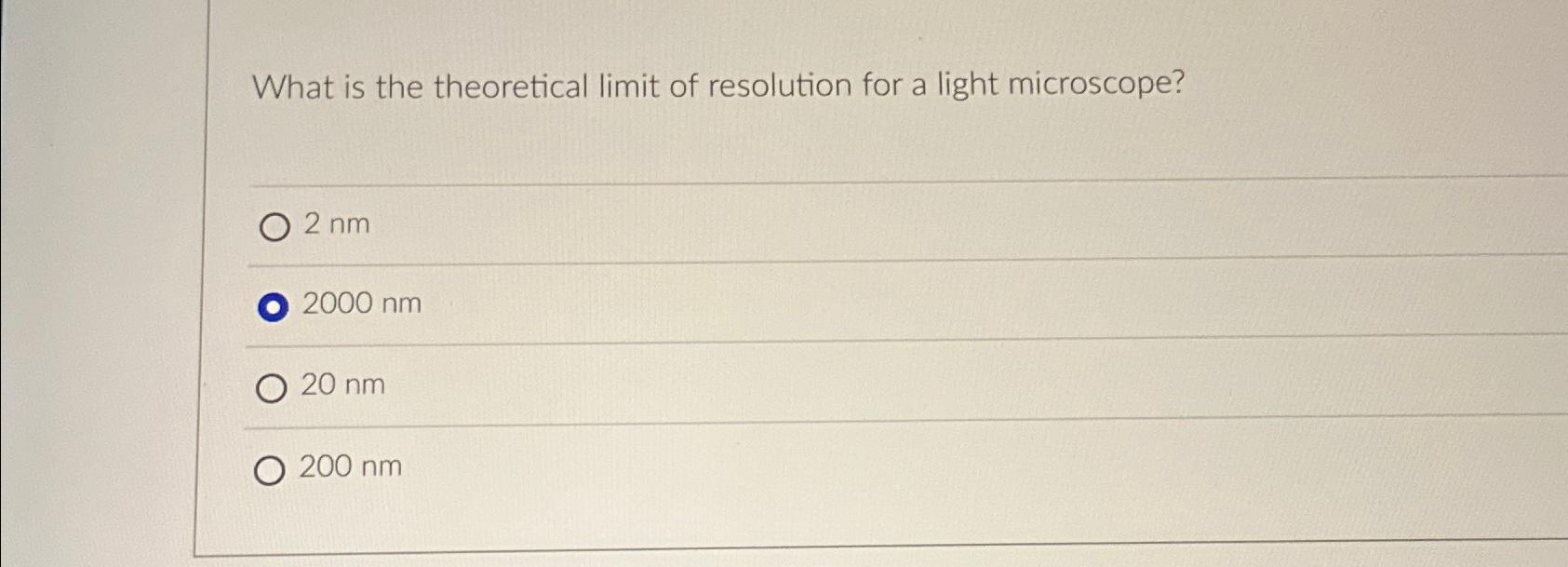 Solved What is the theoretical limit of resolution for a | Chegg.com