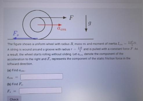 Solved The figure shows a uniform wheel with radius R, ﻿mass | Chegg.com