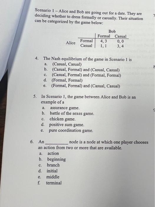 Solved Scenario 1 -Alice and Bob are going out for a date. | Chegg.com