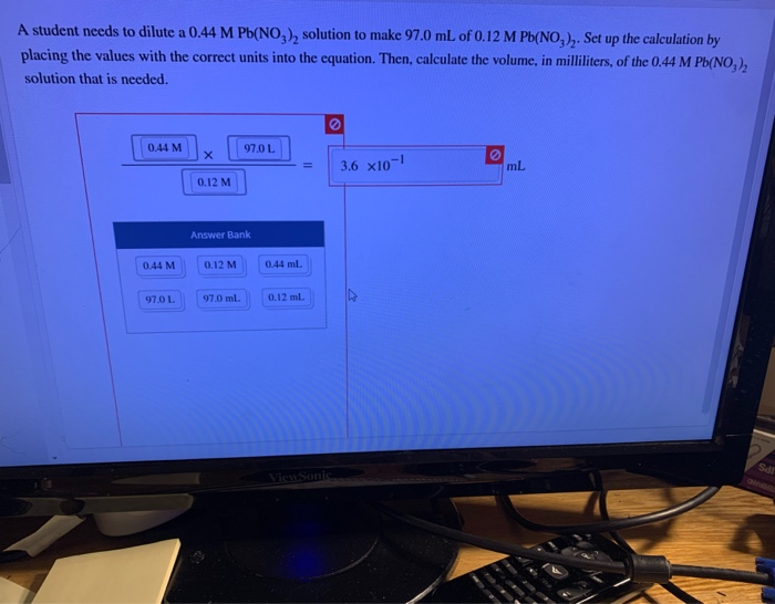Solved A student needs to dilute a 0.44 M Pb(NO), solution | Chegg.com