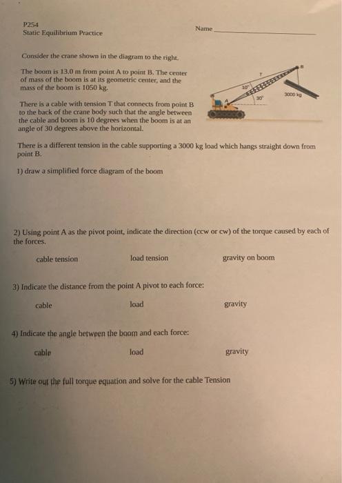Solved P254 Static Equilibrium Practice Name Consider the | Chegg.com