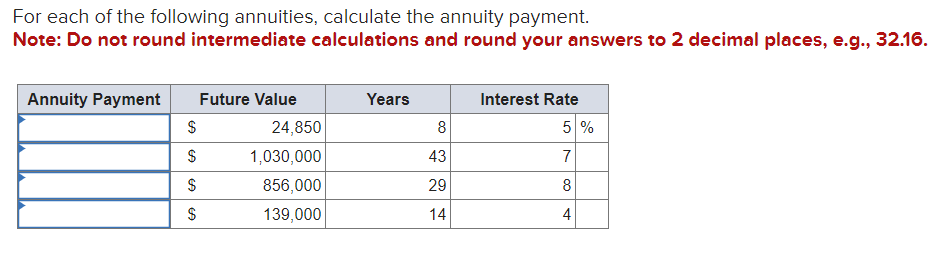 Solved For each of the following annuities, calculate the | Chegg.com