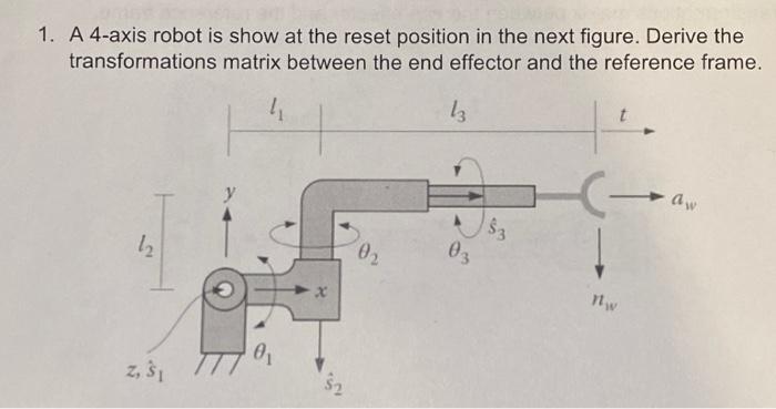Solved 1. A 4-axis robot is show at the reset position in | Chegg.com