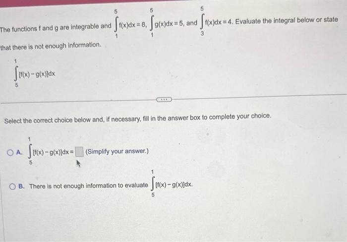 Solved The functions f and g are integrable and | Chegg.com